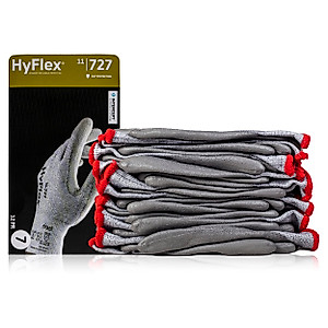 Ansell HyFlex 11-727 Ultralight Cut-Resistant Industrial Gloves w/Reinforced Palm for Machinery, Auto, Warehousing - Large, Grey (144 Pairs)