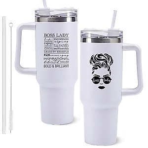 Boss Lady Gifts for Women - 40 oz Insulated Tumbler with Handle & Straw - Best Boss Appreciation Gift, Funny Coffee Mug for Work, Office, Birthday, Christmas, Farewell Gift for Boss or Coworker
