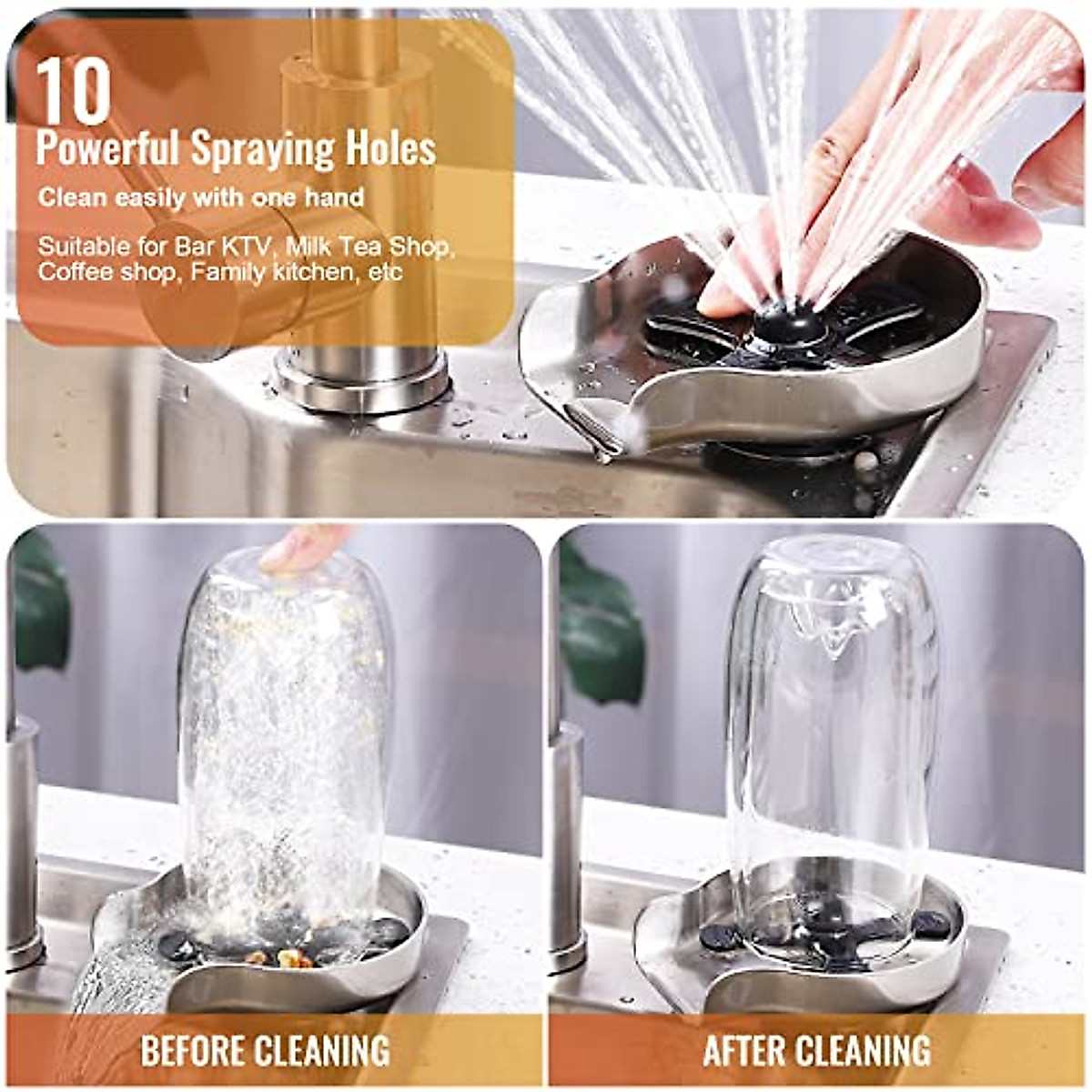 Glass Rinser for Kitchen Sinks, 10 Holes Faucet Bottle Washer, Cup Washer for Sink, Kitchen Sinks Accessories for Baby Bottle, Bar Glass Rinser