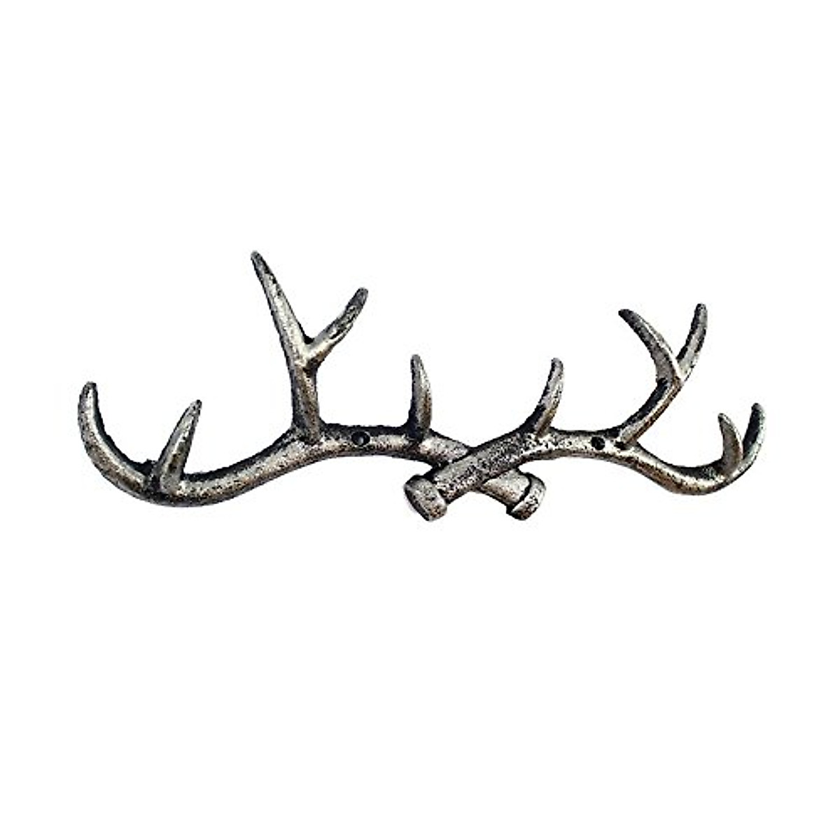 Handcrafted Model Ships Rustic Silver Cast Iron Antler Wall Hooks 15" - Iron Hook - Deer Wall Decor