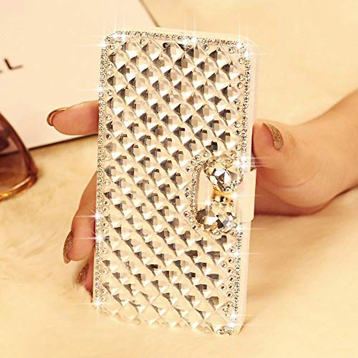 Bonitec Compatible with iPhone 12 Pro Max Wallet Case, Cute Shiny Luxury Bling Glitter Bowknot Crystal Diamond Rhinestone Wallet Flip Stand Case Kickstand Protective Full Body Cover with Card Slot