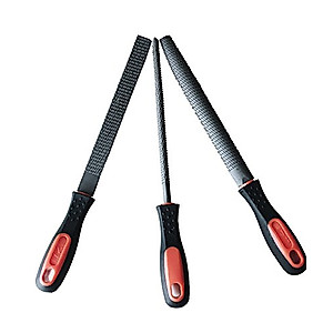 YCAMMIN 8" Wood Rasp File Set with Rubber Grip - Includes Hand Cut Round, Half-Round, and Flat Rasp File Kit - Curved and Flat Tools(3 Pcs) The Color of Packing Bag is Random