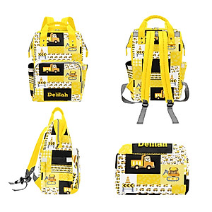 Personalized Diaper Bag Backpack Tote,Yellow Truck Quilt,Custom Diaper Bags for Shower Gift