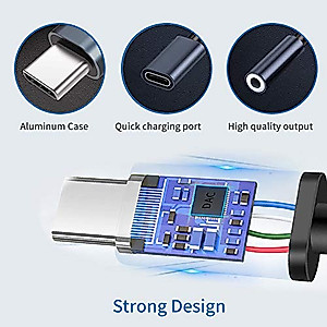 Xumee USB Type C to 3.5mm Headphone and Charger Adapter, 2-in-1 USB C to Aux Audio Jack Hi-Res DAC and Fast Charging Dongle Cable Compatible with Galaxy S23 Ultra S22 S21 S20 S20+ Note 20 (Grey)