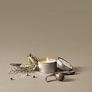Thymes Highland Frost Travel Tin Candle - Petite Scented Candle with Sage, Eucalyptus, & Cypress Needle Home Fragrance - Silver Candle (2.5 oz)