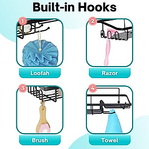 KeFanta Shower Caddy Organizer, Black Shower Shelves, Adhesive Shampoo Holder for Inside Shower Walls, 2 Pack