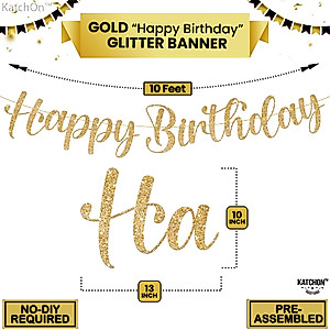 KatchOn, Glitter Gold Happy Birthday Banner - Pre-Strung, 10 Feet | Gold Happy Birthday Sign for Backdrop | Gold Birthday Banner for Happy Birthday Decorations | Backdrop for Gold Birthday Decorations