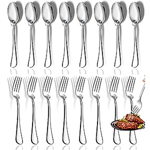 Spoons and Forks Set, Set of 16 Top Food Grade Stainless Steel Forks and Spoons Silverware Set,Kitchen Utensil Set of Forks (8 Inch) and Spoons (6.69 Inch) Cutlery Set, Mirror Finish & Dishwasher Safe