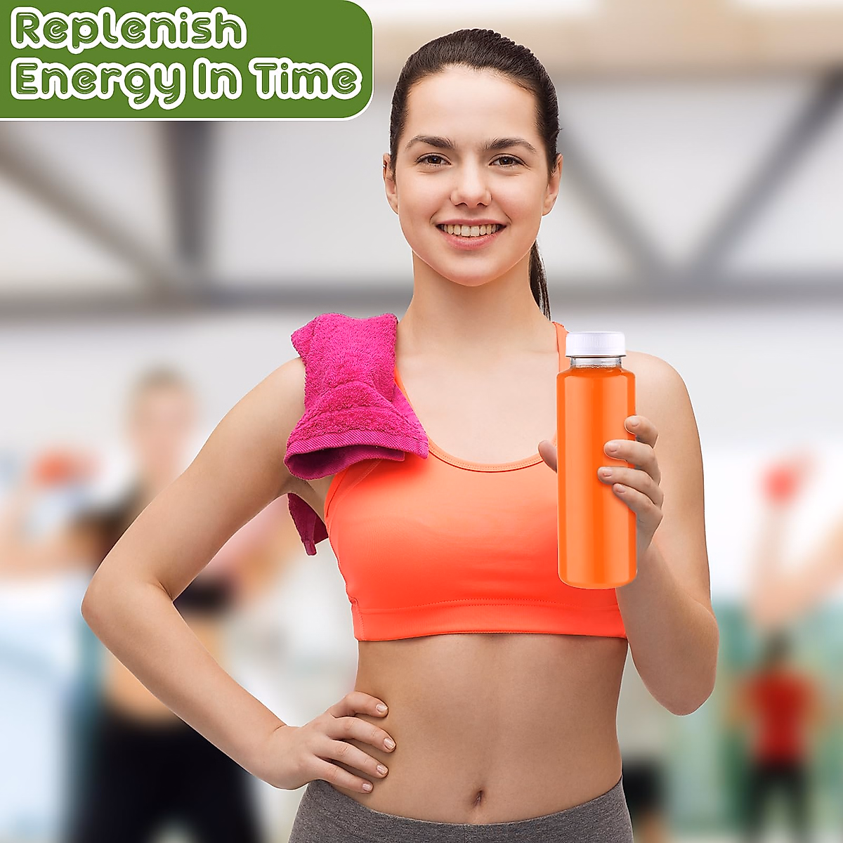 Thenshop 24 Pcs 12 oz Clear Plastic Juice Bottles with White Tamper Evident Lids Reusable Beverage Bottles Empty Drink Containers for Juicing Milk Smoothie Water Fridge Storage