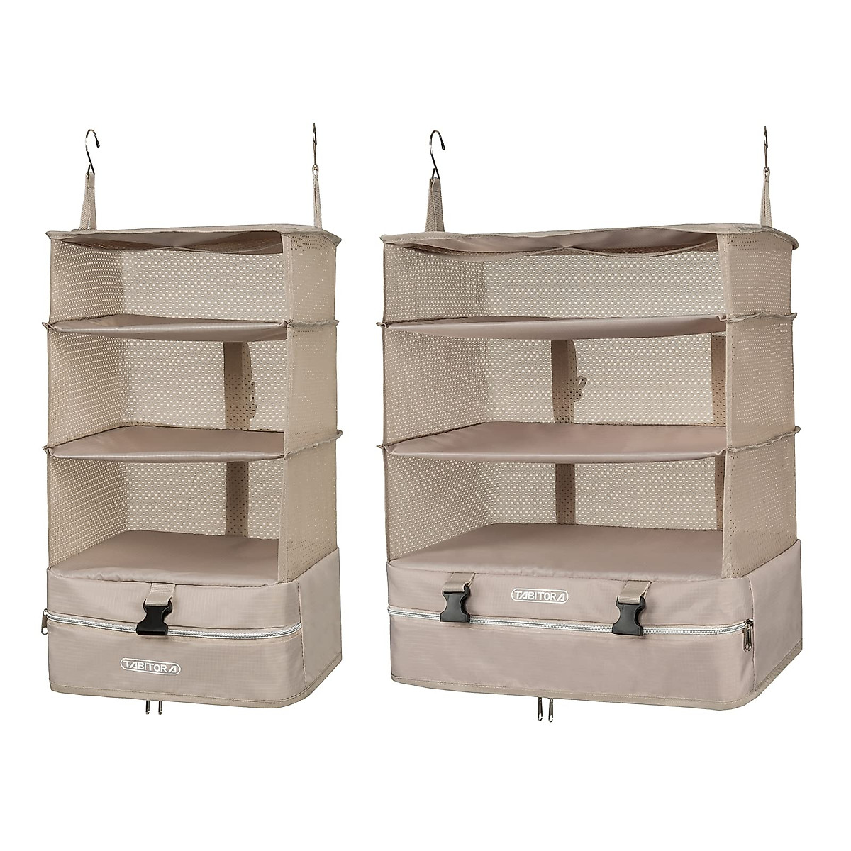 TABITORA Portable Hanging Travel Shelves Bag Packing Cube Organizer Suitcase Storage Large Capacity Beige L+XL