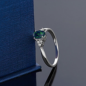 Gem Stone King 14K White Gold Gemstone Birthstone and White Diamond Engagement Ring | Oval Shape 6X4MM | Wedding Anniversary Promise Gold Ring For Women | Available in Size 5, 6, 7, 8, 9