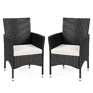 Casart Set of 2 Rattan Cushioned Chairs, Outdoor Wicker Dining Armchairs, Perfect for Porch, Patio and Balcony