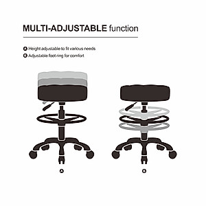 Kastele Height Adjustable Rolling Desk Stool Swivel Chair with Casters Heavy Duty for Salon, Spa, Massage,Tattoo,Esthetician,Shop,Kitchen (No Backrest with Casters, Black)