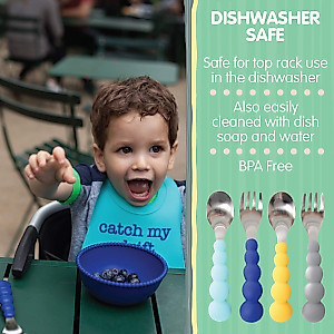 Chewbeads - Toddler Utensils Set - 4 Piece Baby, Kid or Toddler Silverware Set - Toddler Spoons and Forks Flatware - 100% Safe, BPA Free & Phthalate Free (Pink/Purple)