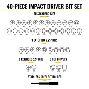 Klein Tools 33801 Impact Driver Bit Set with Magnetic Nut Drivers, ProFlex S2 Steel Phillips, Slotted, Square, TORX Bits with Case, MODBox Compatible, 40-Piece