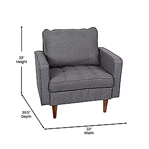 Flash Furniture Hudson Mid-Century Modern Commercial Grade Armchair with Tufted Faux Linen Upholstery & Solid Wood Legs, Set of 1, Dark Gray