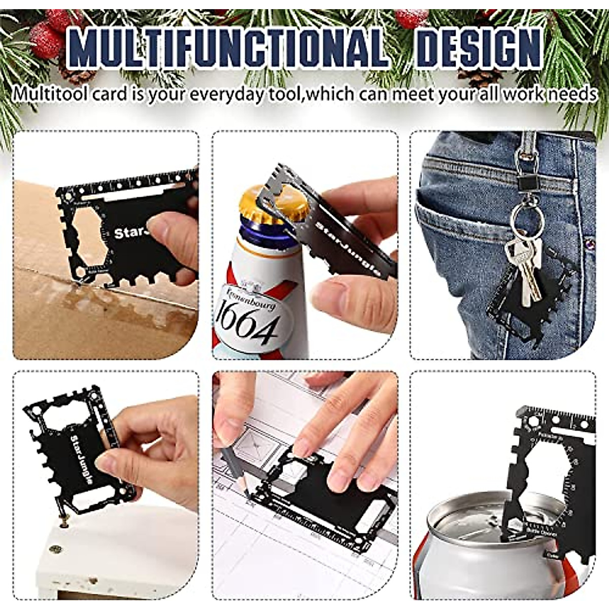 Multi purpose survival Pocket tool - 43 in 1- wallet credit card size Ninja Tactical Multitool Christmas Gifts Stocking Stuffers for Men (1 PACK)
