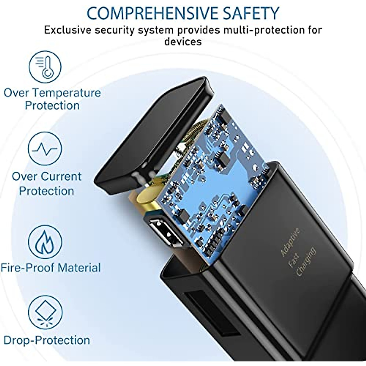 Adaptive Fast Charger Type C Cable Kit Compatible Samsung Galaxy S8/S9/S10/S10 Plus/S10E/ S20/S20 Plus/S21/S22/S22 Plus/S23 Ultra/Note 8/Note 9/Note 10 Power Adapter&Long 10ft USB Type C Cable(2 Pack)