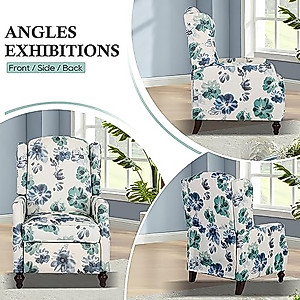 BAIJIAWEI B Wingback Recliner Chair - Tufted Arm Chair Recliner - Fabric Push Back Recliner Chair for Living Room Adjustable Backrest (Single, Green Floral)