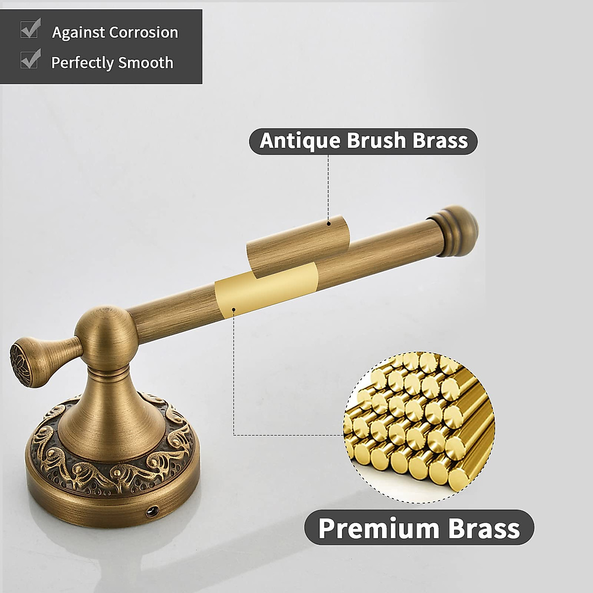 Leyden Brass Toilet Paper Holder,Antique Towel Ring Retro Hand Towel Holder,Brass Towel Bar,Antique Towel Rack Holder Bath 11.81 Inch Rod Hanger