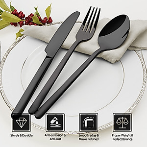 KINGSTONE Black Silverware Set, 20 PCs Black Flatware Set for 4, 18/10 Stainless steel Cutlery Set for Home Kitchen and Restaurant(Black, 20 pieces for 4)