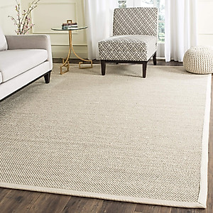 SAFAVIEH Natural Fiber Collection Area Rug - 8' x 10', Marble & Khaki, Border Sisal Design, Easy Care, Ideal for High Traffic Areas in Living Room, Bedroom (NF143E)