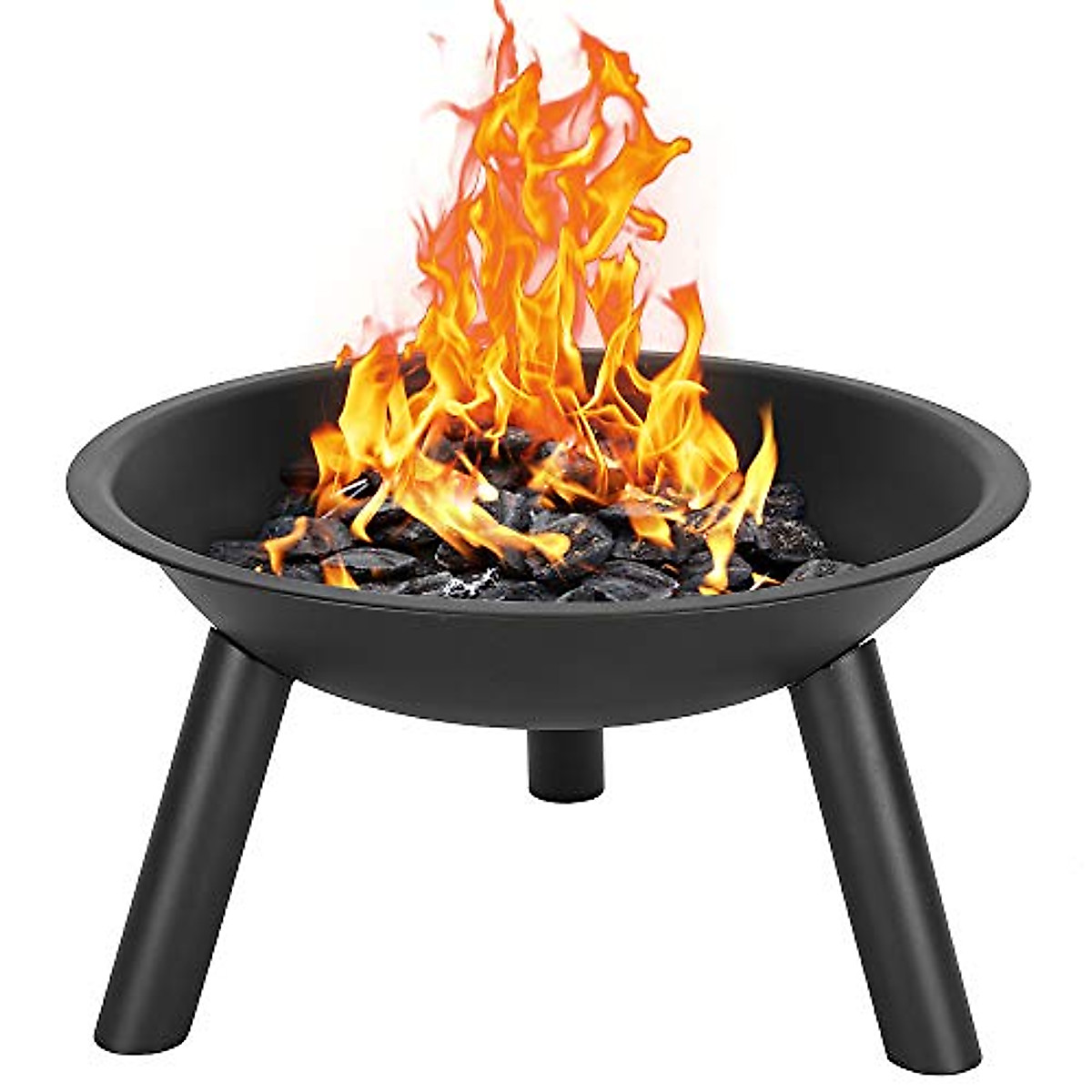 Douup 22'' Fire Bowl Outdoor Patio Fire Pit with Mesh Spark Screen Cover, Log Grate, Firepit Poker, Wood Burning Stove for Backyard, Camping, Bonfire, Patio