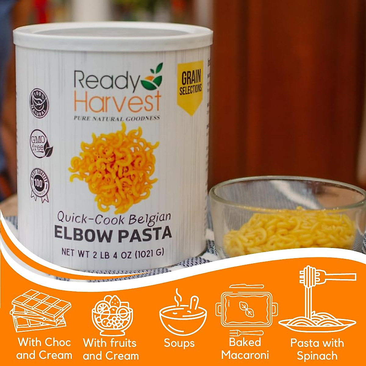 Ready Harvest Quick-Cook Pasta Elbows Small Pasta Instant Pasta Precooked Pasta | Bug Out Bag Food | Survival Food Emergency Food Supply #10 Can 25-Year Shelf Life 2 lbs 6 Cans