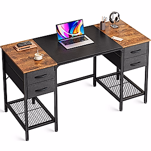 Huuger 47 Inch Computer Desk with 4 Drawers, Office Desk with Mesh Shelf, Gaming Desk, Large Storage, Writing Desk Work Desk for Home Office, Study, Bedroom, Work from Home, Rustic Brown and Black