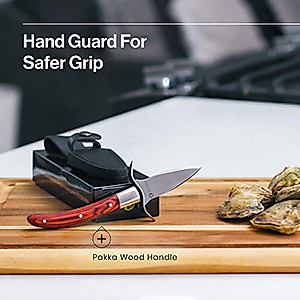 HiCoup Oyster Shucking Knife and Glove Kit - Clam and Oyster Knife Shucker Set with Stainless Steel Seafood Opener Tool, Wood Handle and Gloves﻿