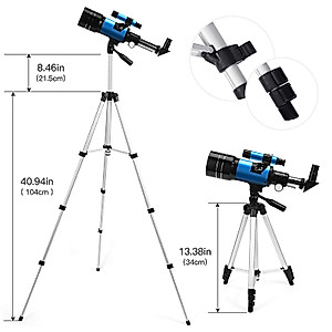 Telescope for Adults &Beginners,70mm Aperture 300mm AZ Mount with Adjustable Tripod and Fully Multi-Coated Optics, Portable Astronomy Refractor Telescope, Wireless Remote