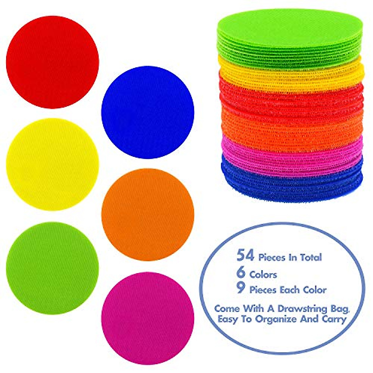 54 Pack Reusable Spot Marker,Circles in 6 Colors for Classroom Kindergarten sit Carpet (Each Measure 4” in Diameter)
