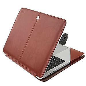 MOSISO Case Compatible with MacBook Air 13 inch M2 A2681 M1 A2337 A2179 A1932/Pro 13 inch M2 M1 A2338 A2251 A2289 A2159 A1989 A1706 A1708, PU Leather Folio Protective Stand Cover, Brown