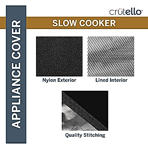 Crutello Crock Pot Cover Compatible with Hamilton Beach 6, 7 or 8 Quart Slow Cooker - Small Appliance Dust Cover Measuring 18.57" x 8.5" x 11.75" - Black