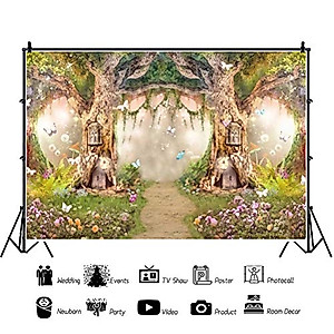 DASHAN Polyester 7x5Ft Spring Backdrop Magic Garden Fairy Tale World Grass Butterfly Wonderland Background for Kids Girl Baby Shower Birthday Party Decoration Studio Photography Banner Booth Props