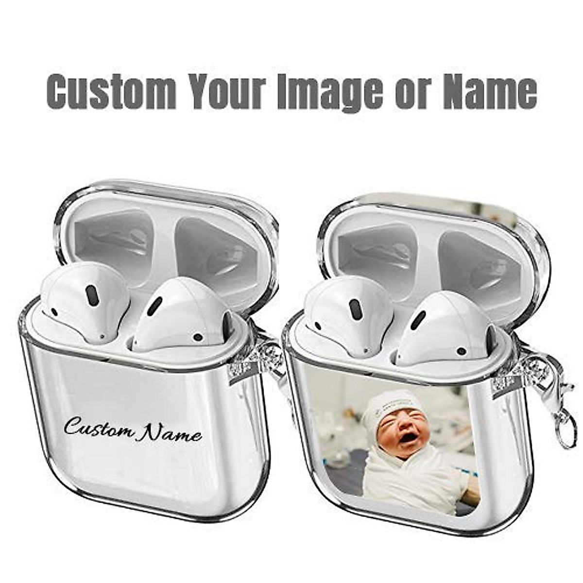 Custom Name Case for Apple AirPods 2 and 1 Cover, Personalized Gift Shock Soft Clear TPU Case with Keychain, Variety of Colors