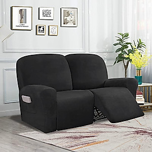 Recliner Loveseat Covers, Waterproof Nonslip Double Recliner 6-Pieces, Recliner Chair Cover Furniture Protecter for Kids, Pets, Soft Stretchy Fabric Machine Wash & Colorfast (Velvet Black, 2 Seat)