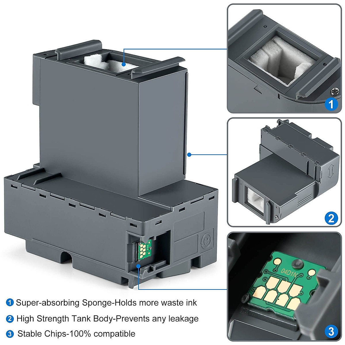 Poschink T04D1 T04D100 Ink Maintenance Box for ET-15000 ET-3750 ET-3760 WF-2860 ET-4760 ET-3850 ET-4850 XP-5100 ET-3710 ET-5150 ET-3830 ET-M1000 ST-3000 ET-M2170 Etc. Printers, 2 Packs