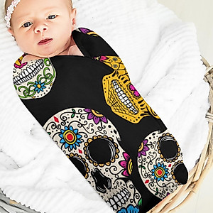 LAKIMCT Mexican Sugar Skulls Round Soft Baby Blankets for Boys Girls, Newborn Blanket for Suitable for Swaddling Sleep Stroller Cover Nursery Blanket, 35 Inch