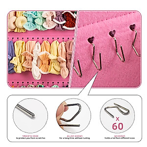 AGX Bravo Hanging Headbands Holder with 60 Hooks, Newborn Hair Bows Storage Organizer for Baby Girls Hair Accessories Storage Display for Hairband Hair Bow Elastics (Pink)