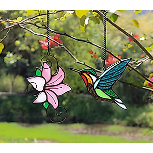 HAOSUM Stained Glass Birds Window Hangings, Stained Glass Hummingbird Decorations,Bird Suncatcher for Window Decor Hummingbird Gifts for Mom,Bird Lovers