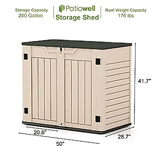 Patiowell Outdoor Horizontal Storage Shed,4' x 2' Weather Resistant Resin Tool Shed with Lockable Multi-Opening Door, Easy Storage for Trash Cans, Lawnmowe, Garden Accessories and Bicycles