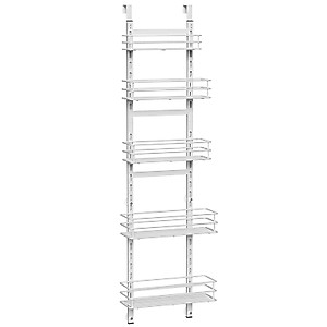 Purdaz Adjustable 5-Tier Over the Door Pantry Organizer, Spice Rack, Narrow Hanging Shelf for Kitchen Storage and Organization (White)