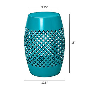 Outsunny 12.5" Steel Patio End Table, Round Hollow Drum Side Table, Accent Table for Indoor and Outdoor, Blue