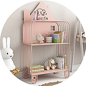Storage Newspaper Baskets Magazine Rack Cartoon Bookshelf Picture Book Rack Rack Living Room Floor Pattern Small Bookcase Rack (Color : Pink, Size : 6129110cm)