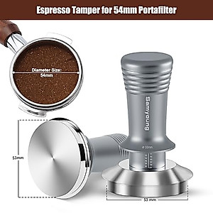 Samyoung Espresso Tamper 53mm Coffee Tamper with 30lbs Calibrated Spring-loaded Stainless Steel Espresso Coffee Tamper Flat Base Fits for Barista Coffee Lover Espresso Machine (53mm)