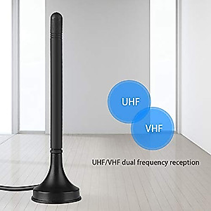 Digital TV Antenna, DVB-T Indoor Digital Antenna with Magnetic Base, UHF & VHF Reception, 4.9ft Cable