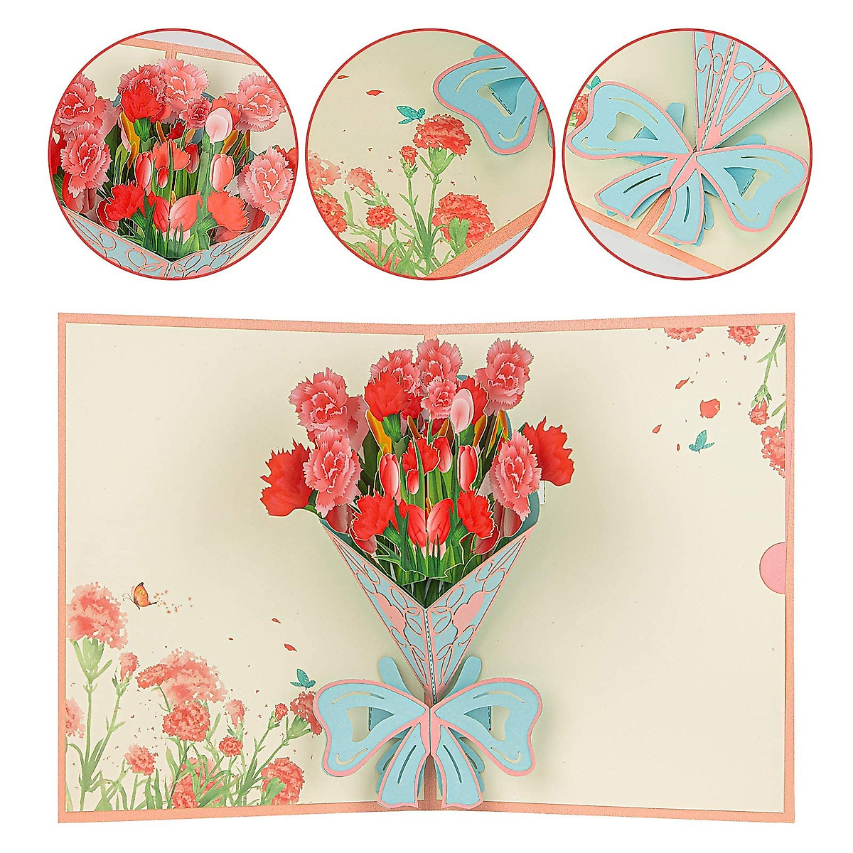 Pop Up Card, Mother's Day Cards, 4 Pieces Flower 3D Greetings Card, Thank You Card with Envelope Moms Cards for Valentine's Day Mother's Day Thanksgiving Day Birthday Anniversary Wedding