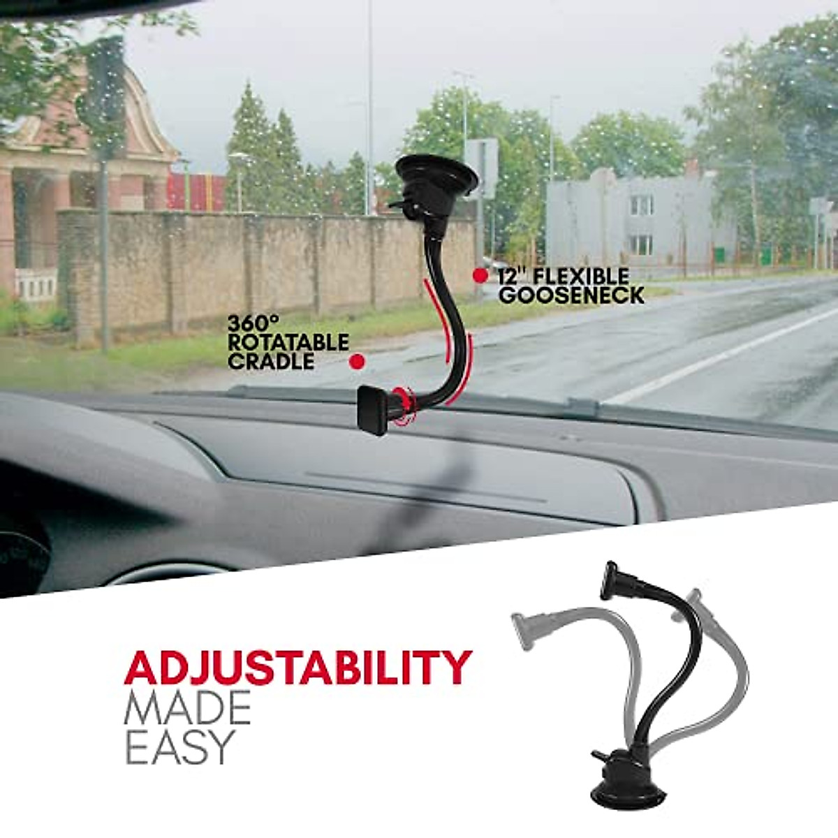 Macally Windshield Phone Mount for Car Magnetic - Suction Cup Window Mount Phone Holder with 12" Long Gooseneck Arm & Super Strong Magnet Mount for Cell Phone, iPhone, Smartphone
