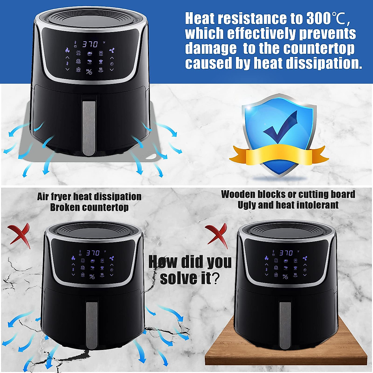 Heat Resistant Mat for Air Fryer Anti-slip mat for kitchen appliances, 1 Pcs Kitchen Countertop Heat Protector Mat Kitchen Hot Pads for Ninja Foodi Air Fryer, Coffee Maker(grey 14x14inch)